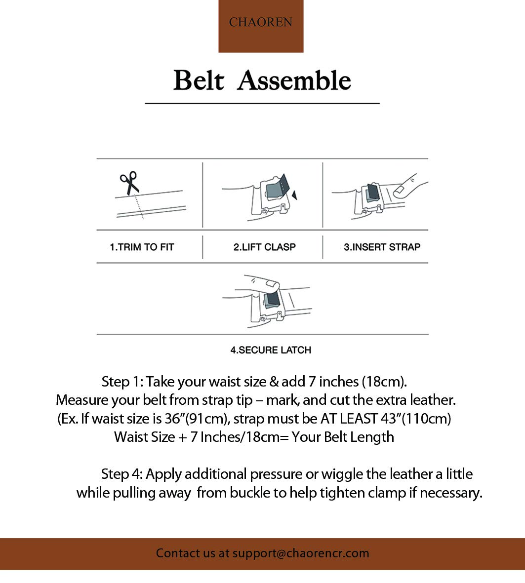 CHAOREN Ratchet Belt Replacement Strap 1 3/8”, Leather Belt Strap for 40MM Slide Click Buckle