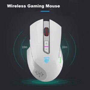 Rechargeable Keyboard and Mouse,Suspended Keycap Mechanical Feel Backlit Gaming Keyboard Mouse Set-Wireless 2.4G Drive Free,Adjustable Breathing Lamp,Anti-ghosting,12 Multimedia Keys (White-Combo)