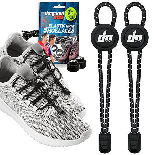 DIAGONAL ONE 2 Pairs Elastic Shoe Laces, No Tie Shoelaces Adults, No Tie Shoe Laces for Kids, Lock Laces, Shoe Laces for Sneakers No Tie (Black)