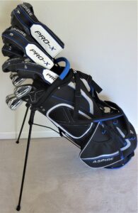 mens complete golf set - ti driver, fairway wood, 3,4,5 hybrids irons, sand wedge, putter & stand bag right handed regular flex