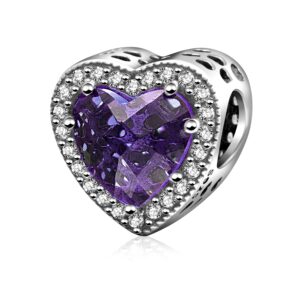 radiant heart charm with red and clear cz 925 sterling silver love charm for pandora bracelet,valentines gifts (purple)