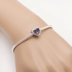 Radiant Heart Charm with Red and Clear CZ 925 Sterling Silver Love Charm for Pandora Bracelet,Valentines Gifts (Purple)