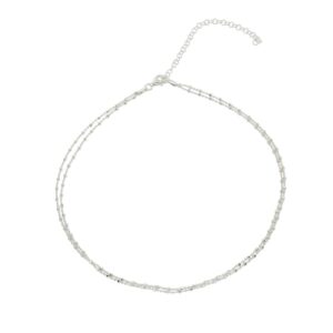 hoops & loops 925 sterling silver italian double strand dainty beads chain choker necklace for women teen girls, 13" + 3" extender.