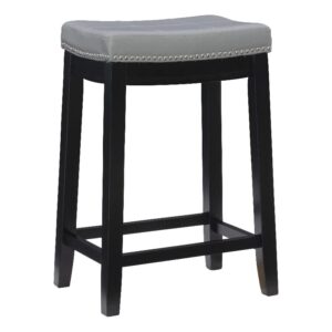 linon claridge backless counter stool gray faux leather wood frame in black