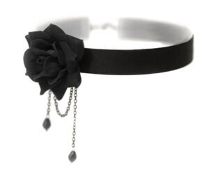 elegant retro rose flower collarbone chain clavicle necklace gothic lolita black lace collar choker ornament wedding halloween accessories (black)