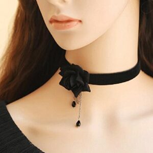 Elegant Retro Rose Flower Collarbone Chain Clavicle Necklace Gothic Lolita Black Lace Collar Choker Ornament Wedding Halloween Accessories (Black)