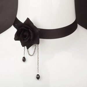 Elegant Retro Rose Flower Collarbone Chain Clavicle Necklace Gothic Lolita Black Lace Collar Choker Ornament Wedding Halloween Accessories (Black)