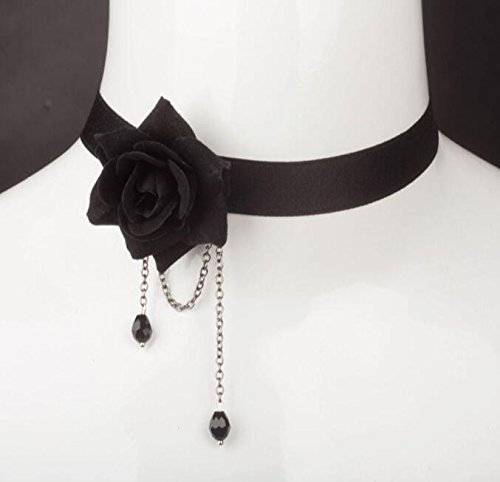 Elegant Retro Rose Flower Collarbone Chain Clavicle Necklace Gothic Lolita Black Lace Collar Choker Ornament Wedding Halloween Accessories (Black)