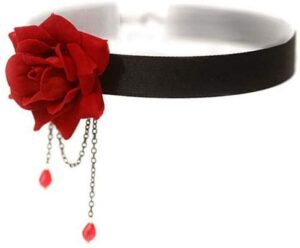 ericotry elegant retro rose flower collarbone chain clavicle necklace gothic lolita black lace collar choker ornament wedding halloween accessories (red)