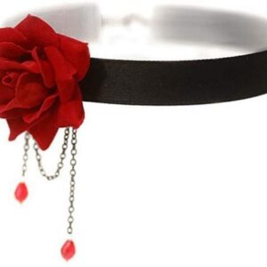 ericotry Elegant Retro Rose Flower Collarbone Chain Clavicle Necklace Gothic Lolita Black Lace Collar Choker Ornament Wedding Halloween Accessories (Red)