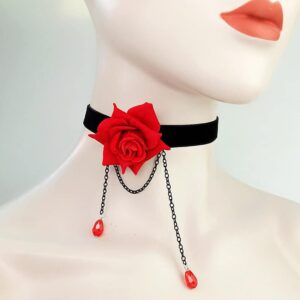 ericotry Elegant Retro Rose Flower Collarbone Chain Clavicle Necklace Gothic Lolita Black Lace Collar Choker Ornament Wedding Halloween Accessories (Red)