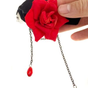 ericotry Elegant Retro Rose Flower Collarbone Chain Clavicle Necklace Gothic Lolita Black Lace Collar Choker Ornament Wedding Halloween Accessories (Red)