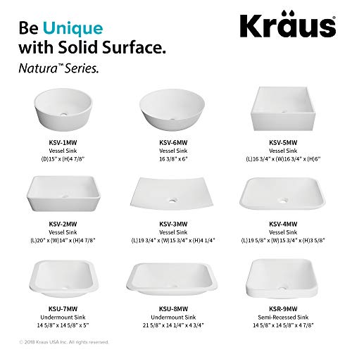 Kraus KSR-9MW Natura Bathroom Sink, Matte White, Square, Semi-Recessed