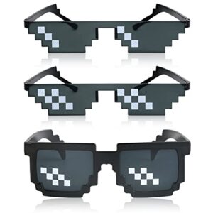 [3 pack] thug life sunglasses, men women glass 8 bit pixel mosaic glasses photo props unisex sunglass toy - black