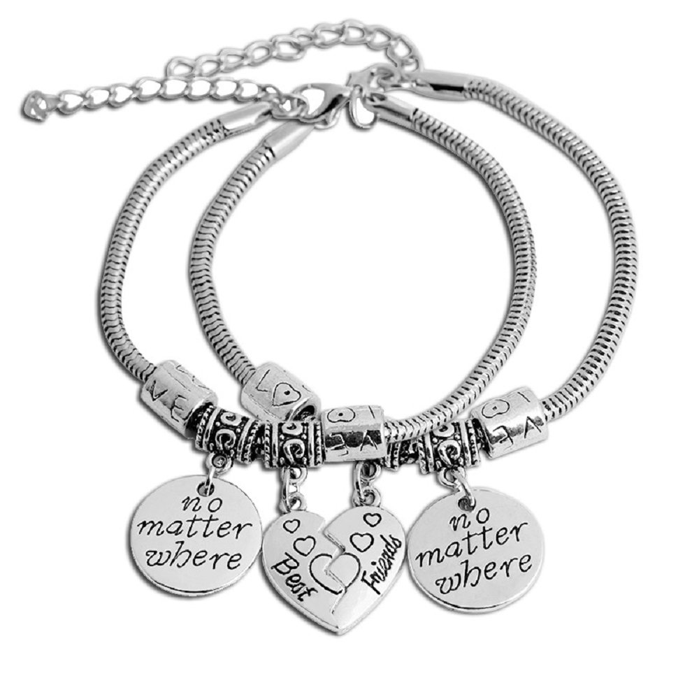 Infasea Best Friend Gift Charm Bracelet - 2 PCS Stainless Steel Expendable Inspirational Bangle Bracelets