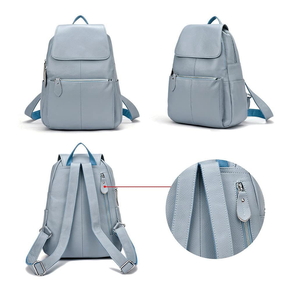 15 Colors Real Soft 100% Genuine Leather Women Backpack Fashion Ladies Travel Bag Preppy Style For Woman (Blue Grey)