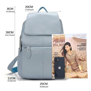 15 Colors Real Soft 100% Genuine Leather Women Backpack Fashion Ladies Travel Bag Preppy Style For Woman (Blue Grey)