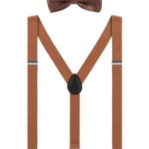 Grade Code Mens Suspenders and Bow Tie Set Adjustable Elastic Clip On Suspenders for Wedding (Brown)…