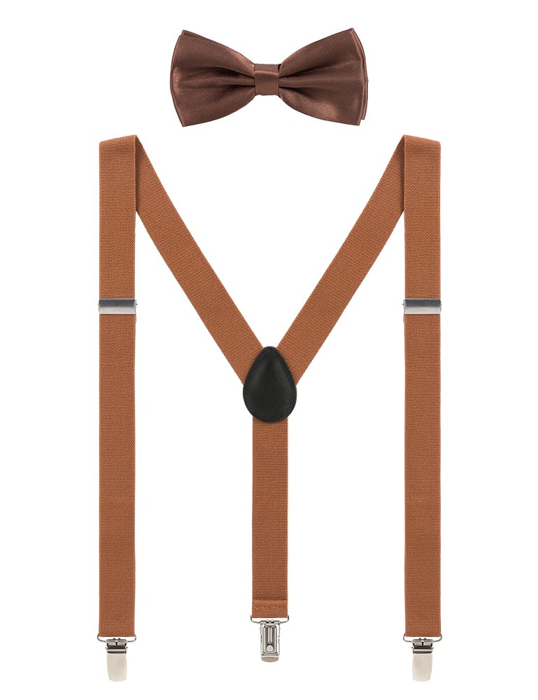 Grade Code Mens Suspenders and Bow Tie Set Adjustable Elastic Clip On Suspenders for Wedding (Brown)…