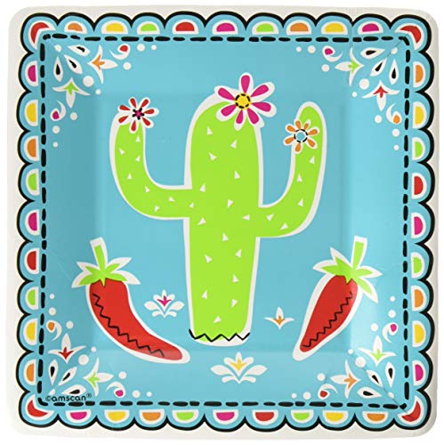 Amscan Picado De Papel Square Plates, 7" - Pack of 18, Multicolor