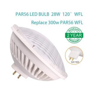 BAOMING Par56 LED Bulb Dimmable 28W Soft Warm White (2700~3000K) 120V GX16D Base, 120° Wide Flood Light, Replacement 300W MFL Par56 Halogen Light