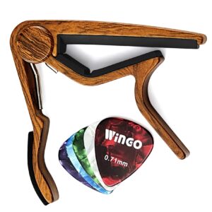 WINGO Classical Flat Guitar Capo for Nylon String Guitars-Rosewood Finish with 5 Picks.