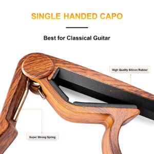 WINGO Classical Flat Guitar Capo for Nylon String Guitars-Rosewood Finish with 5 Picks.