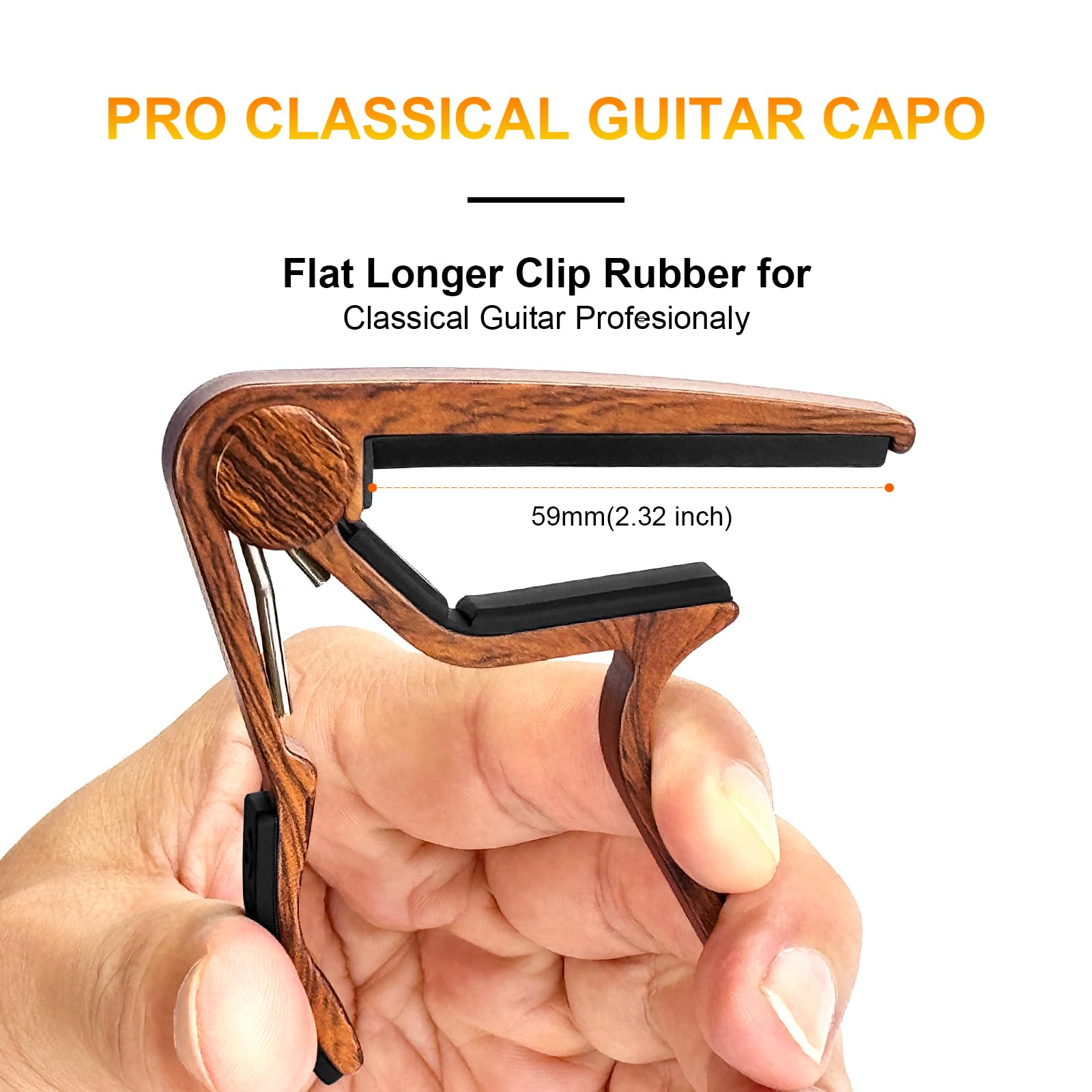 WINGO Classical Flat Guitar Capo for Nylon String Guitars-Rosewood Finish with 5 Picks.