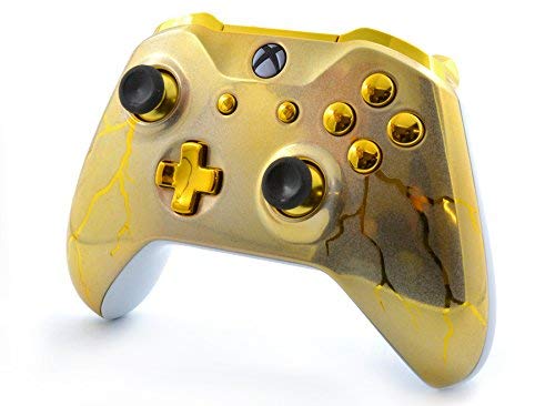 MODDEDZONE Custom MODDED Wireless Controller for Xbox One S/X and PC - With Unique Smart Mods - Best For First Person Shooter Games - Handcrafted by Experts in USA with Unique Design (Gold Thunder)