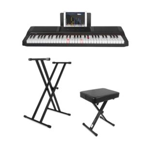 the one light keyboard and piano electronic midi keyboard - onyx black with on stage double-x keyboard stand and padded keyboard bench