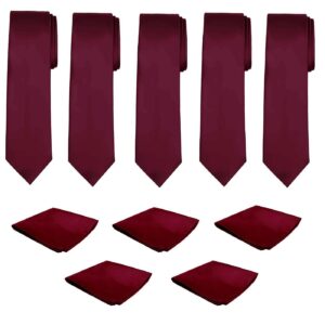 fomann mens necktie pocket square 10 pcs set solid color tie and handkerchief for wedding (burgundy)