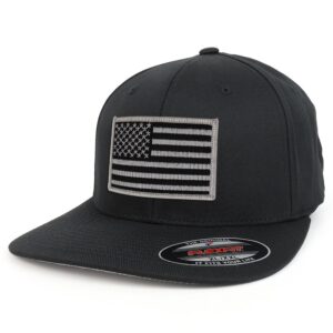 armycrew xxl usa american flag embroidered iron on patch flexfit cap - blk gry