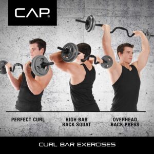 CAP Barbell RB-48T2B Super Curl Bar, Black, 48"