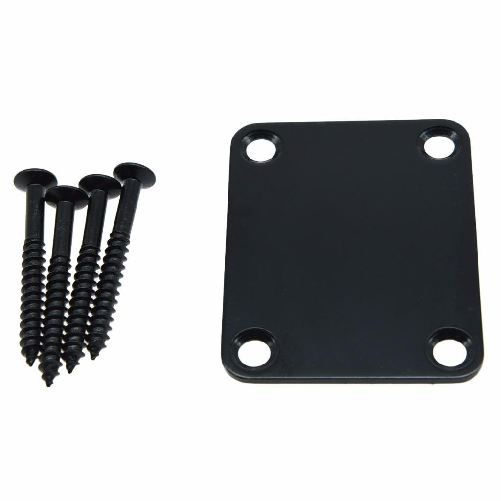 4-Bolt Electric Guitar Replacement Neckplate Bass Metal Neck Plate with Screws for FD Strat Tele or Basses Black