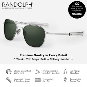 Randolph USA | Bright Chrome Classic Aviator Sunglasses for Men or Women 100% UV