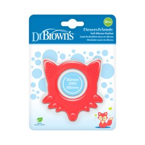 dr. brown's flexees friends orange fox, soft 100% silicone baby teether, bpa free, 3m+