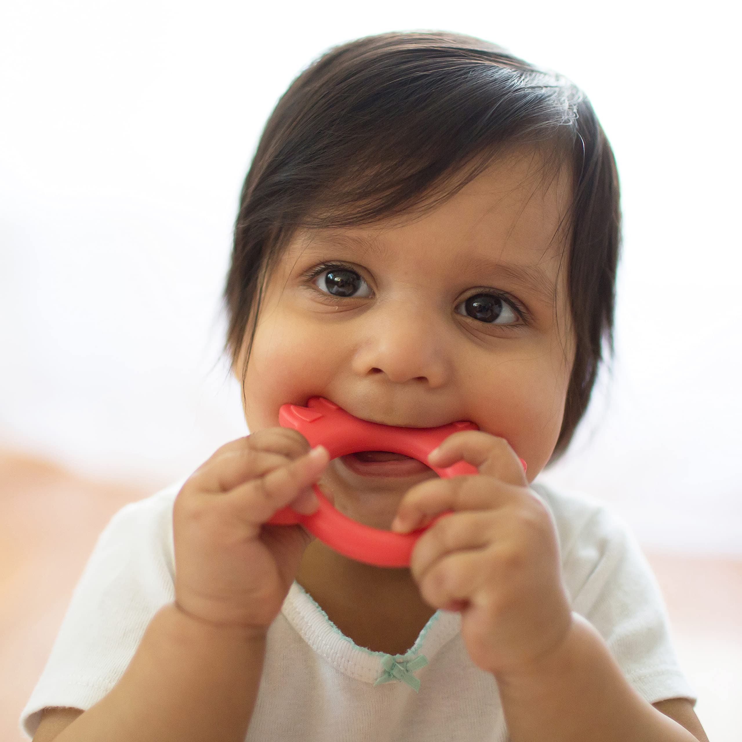 Dr. Brown's Flexees Friends Orange Fox, Soft 100% Silicone Baby Teether, BPA Free, 3m+