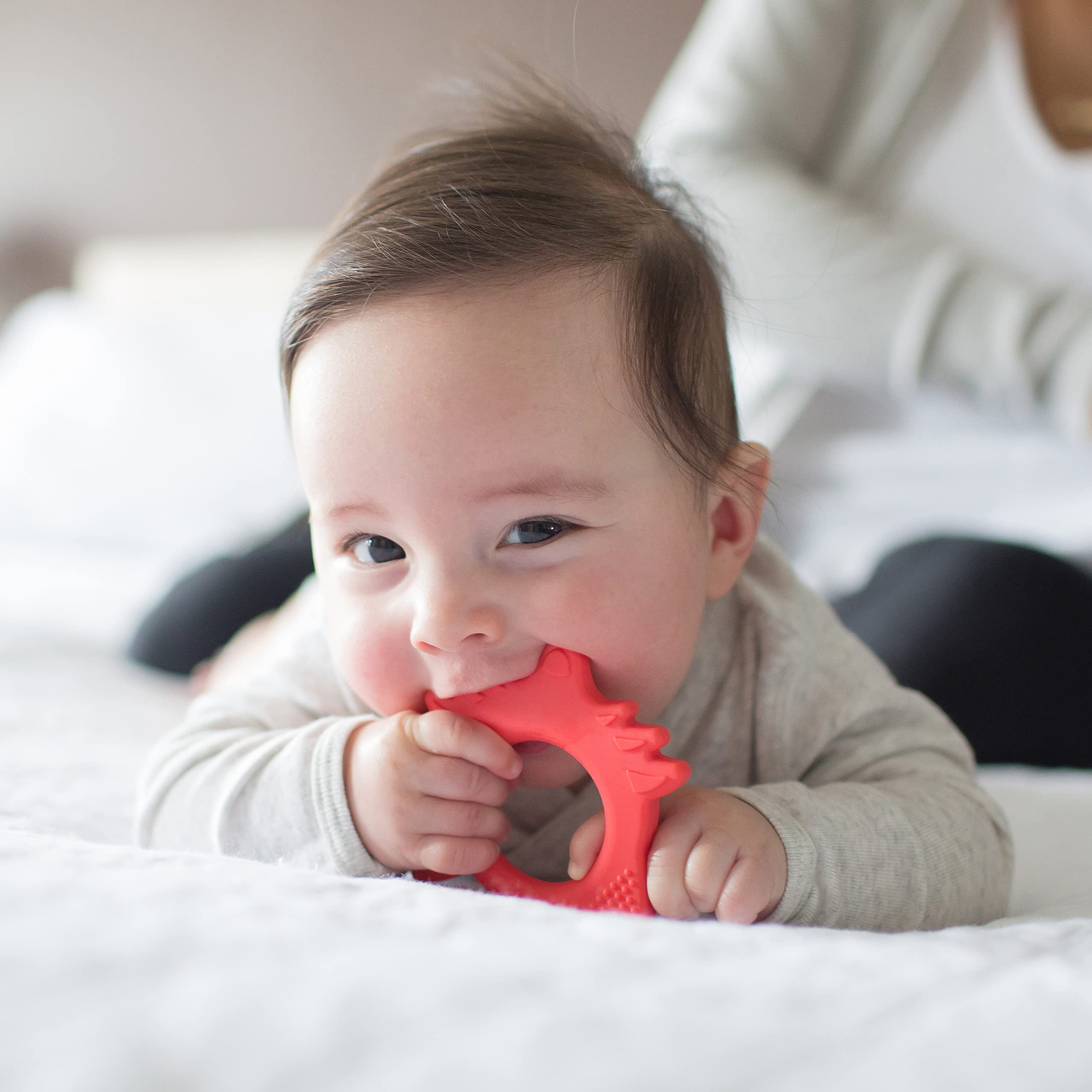 Dr. Brown's Flexees Friends Orange Fox, Soft 100% Silicone Baby Teether, BPA Free, 3m+