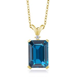 gem stone king 18k yellow gold plated silver london blue topaz and white diamond pendant necklace for women (9.52 cttw, gemstone birthstone, with 18 inch chain)