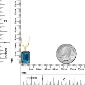 Gem Stone King 18K Yellow Gold Plated Silver London Blue Topaz and White Diamond Pendant Necklace For Women (9.52 Cttw, Gemstone Birthstone, with 18 Inch Chain)