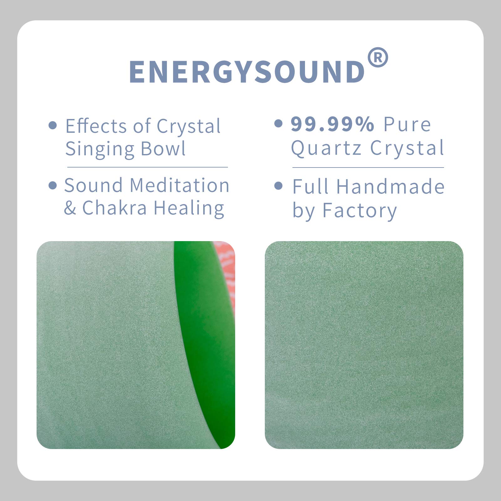 432Hz Perfect Pitch F Heart Chakra Frosted Green Colored Quartz Crystal Singing Bowl 10 inch mallet and o-ring included