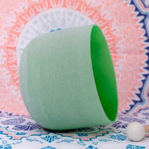 432Hz Perfect Pitch F Heart Chakra Frosted Green Colored Quartz Crystal Singing Bowl 10 inch mallet and o-ring included