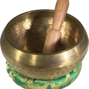 5 Gold Tibetan Meditation Yoga Singing Bowl Set (Large) ~Live Fully Now ~ Tuned to B ~ Hand Hammered Antique healing bowl design ~Wood Striker ~ Himalayan bowl for Meditation, hand yoga, and Chakra