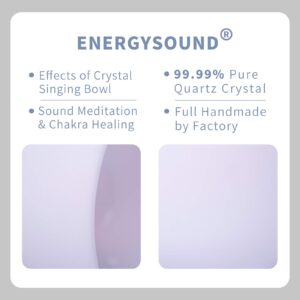 ENERGYSOUND 432Hz Perfect Pitch F Note Heart Chakra Frosted Quartz Crystal Singing Bowl 8 inch mallet and o-ring included