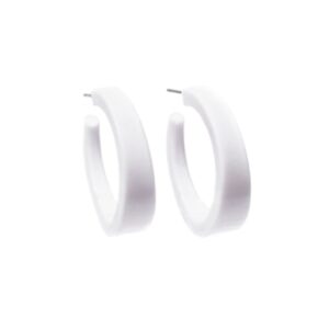 white acrylic tapered lucite white hoop earrings 1.25 inches