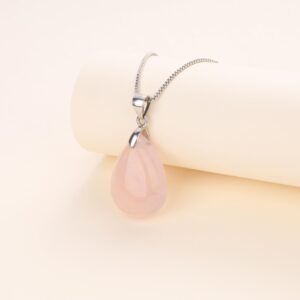 COAI 925 Sterling Silver Teardrop Stone Pendant Necklace (Rose Quartz)