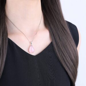 COAI 925 Sterling Silver Teardrop Stone Pendant Necklace (Rose Quartz)