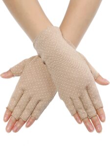 maxdot fingerless gloves non slip uv protection driving gloves summer outdoor gloves for women and girls (khaki,1 pair)