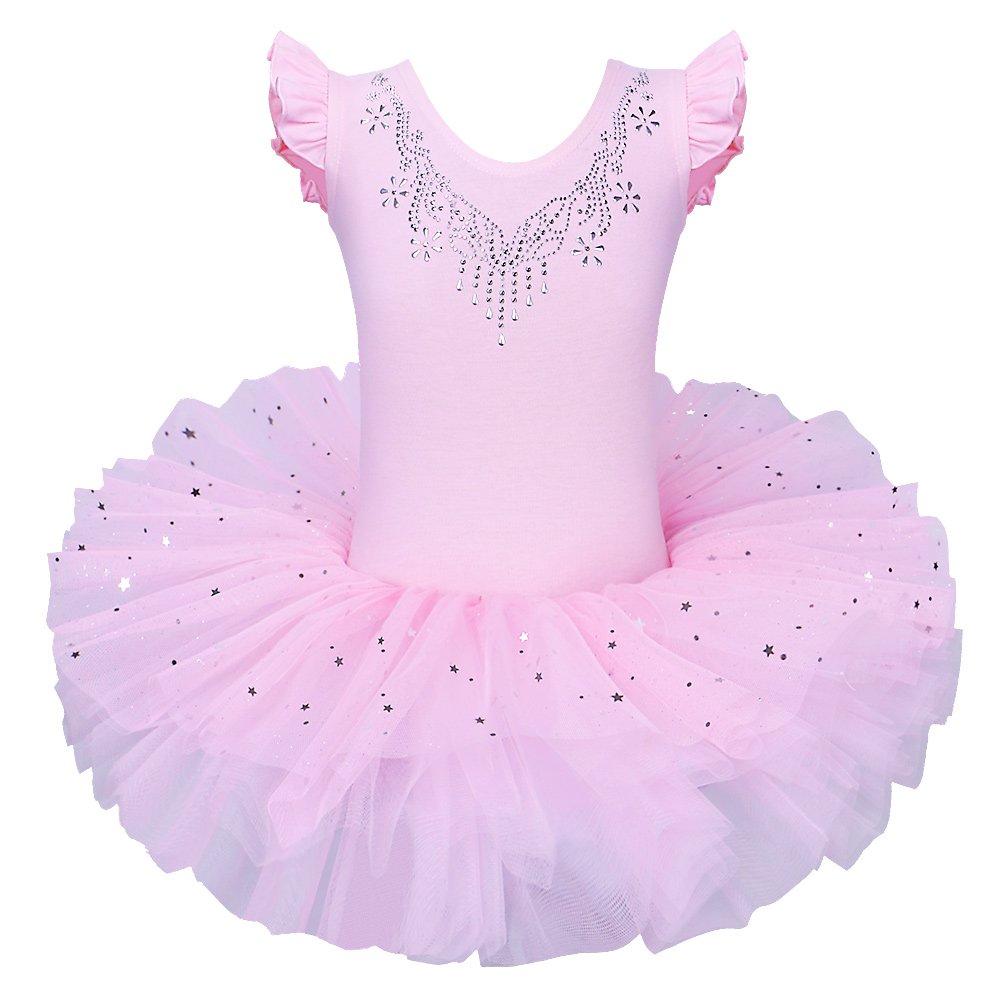 BAOHULU Ballet Leotards for Girls Full Skirted Dance Tutu Dress Party Costumes B184_Pink_L