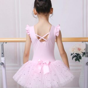 BAOHULU Ballet Leotards for Girls Full Skirted Dance Tutu Dress Party Costumes B184_Pink_L